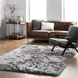 nuloom latonia silken shag area rug, 5′ x 8′, silver