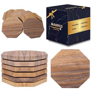 marbco sandstone water absorbent hand crafted octagon coasters for drinks- set of 6 – 4 inches wide thirsty stone bar/drink coasters made from real solid stone (without holder, set of 6)