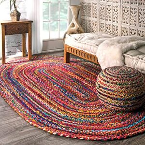 nuloom tammara bohemian hand braided area rug, 3′ x 5′ oval, multi