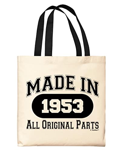 70th Birthday Presents Made In 1953 All Original Parts B-day Tote Bag Black Handle Canvas Tote Bag BD-67