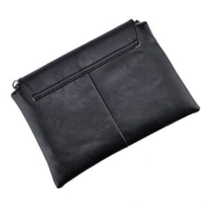 Yatemiole Womens Leather Envelope Clutch Handbag with Shoulder Strap (Black)