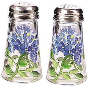 grant howard hand painted tapered salt and pepper shaker set, blue hydrangeas, blue