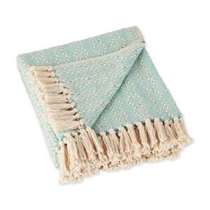 dii diamond stitch woven throw, organic modern, 50 x 60, aqua