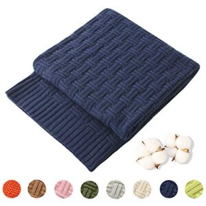 treely 100% cotton knitted throw blanket couch cover blanket(50 x 60 inches, navy)