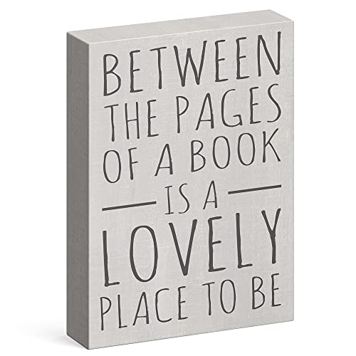 Barnyard Designs 'Between the Pages' Wooden Box Sign Motivational Desk Decor, Primitive Decor Office Desk Decorations for Women Office Bathroom Shelf Decor, Inspirational Desk Decor, 8x6