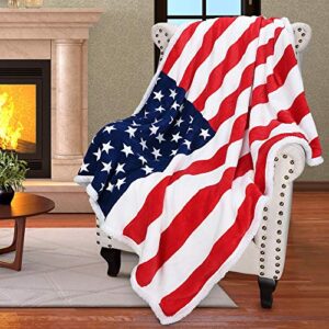 catalonia patriotic us flag blanket, american national flag throws, sherpa fleece reversible blanket for couch bed decor, 4th of july citizenship veteran gift