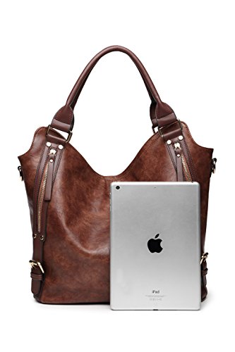 Women Tote Bag Handbags PU Leather Fashion Hobo Shoulder Bags with Adjustable Shoulder Strap, M, Brown