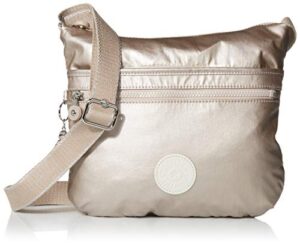 kipling women’s arto crossbody, lightweight everyday purse, casual nylon shoulder bag, metallic glow