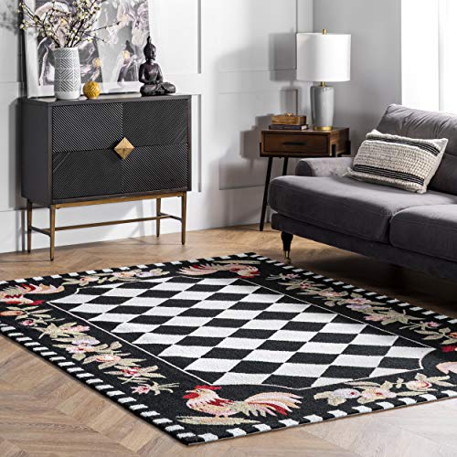 nuLOOM Farmhouse Rooster Area Rug, 3' 6" x 5' 6", Black