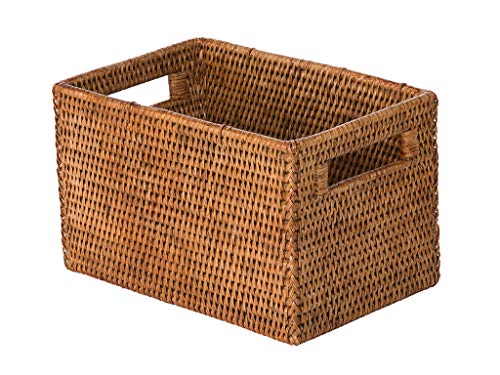 KOUBOO La Jolla Rattan Shelf Handles, Small, Honey-Brown Storage Basket,