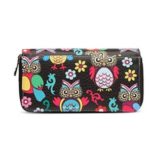 Colorful Owl Western Summer Fashion Purse Concealed Carry Handbags Women Country Shoulder Bag Wallet Set (Black Set)