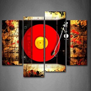 record in red and buttons of studio wall art painting pictures print on canvas music the picture for home modern decoration