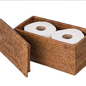 Kouboo La Jolla Rectangular Rattan Box, Honey-Brown Toilet Roll Storage Basket