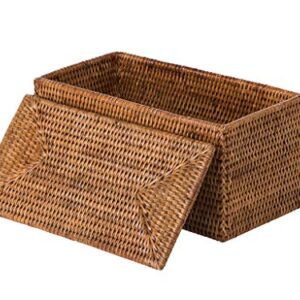 Kouboo La Jolla Rectangular Rattan Box, Honey-Brown Toilet Roll Storage Basket