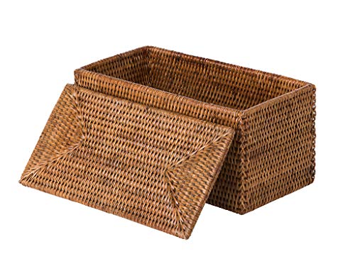 Kouboo La Jolla Rectangular Rattan Box, Honey-Brown Toilet Roll Storage Basket