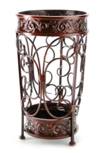 brelso super quality umbrella stand, umbrella holder, antique look metal, entry hallway décor, round style, w/removable drip tray. (red-brown)