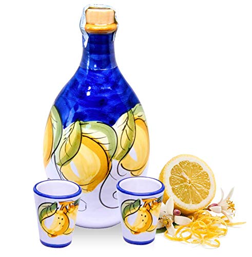 Hand-painted Jar 'LEMON' filled with Limoncello of Sorrento (Made in Italy) with n° 2 Glasses