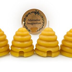 Pure Beeswax Beehive Candle Set - Shaped Votive Candles with a Natural, Light Honey Scent - Eco Friendly Home Decor, Gifts, Favors - Hand Poured in The USA by Alternative Imagination (Pack of 4)