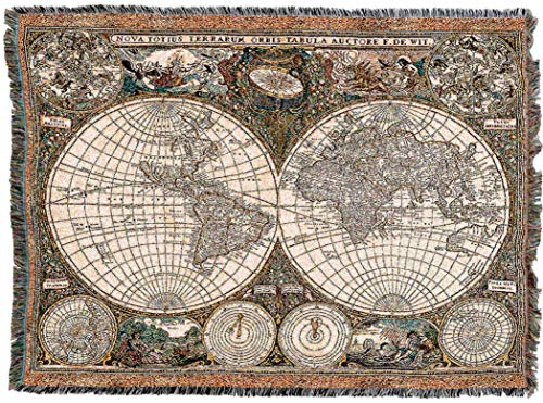 Pure Country Weavers Old World Antique Map Blanket - Fine Art Gift Tapestry Throw Woven from Cotton - Made in The USA (72x54)