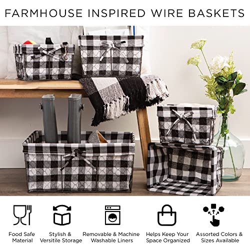 DII Farmhouse Chicken Wire Storage Baskets with Liner, Set of 5, Rustic Natural, Assorted Sizes