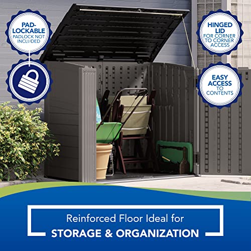 Suncast 4' x 2' Horizontal Storage Shed - Natural Wood-Like Outdoor Storage for Trash Cans and Yard Tools - All-Weather Resin Material, Hinged Lid Design and Reinforced Floor - Stoney