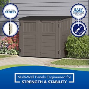 Suncast 4' x 2' Horizontal Storage Shed - Natural Wood-Like Outdoor Storage for Trash Cans and Yard Tools - All-Weather Resin Material, Hinged Lid Design and Reinforced Floor - Stoney