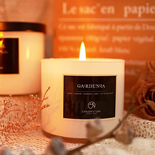 Chloefu LAN Premium Gardenia Scented Candle for Men & Women, Highly Scented, 7.1oz|45 Hour Long Lasting, Relaxing Aromatherapy All Natural Soy Candle, Home Decor, White Glass Jar Candle with Gift Box