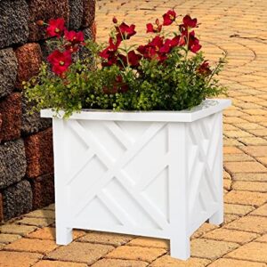 Lattice Design Planter Box – 14.75-Inch-Square Decorative Outdoor Flower or Plant Pot – Front Porch, Patio, and Garden Decor by Pure Garden (White)