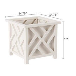 Lattice Design Planter Box – 14.75-Inch-Square Decorative Outdoor Flower or Plant Pot – Front Porch, Patio, and Garden Decor by Pure Garden (White)