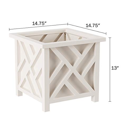 Lattice Design Planter Box – 14.75-Inch-Square Decorative Outdoor Flower or Plant Pot – Front Porch, Patio, and Garden Decor by Pure Garden (White)