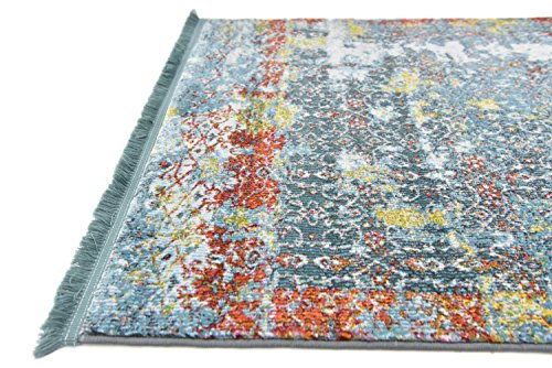 Unique Loom Baracoa Collection Bright Tones Vintage Traditional Runner Rug, 2' 7" x 10' 0", Teal/Ivory