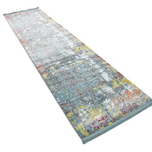 Unique Loom Baracoa Collection Bright Tones Vintage Traditional Runner Rug, 2' 7" x 10' 0", Teal/Ivory