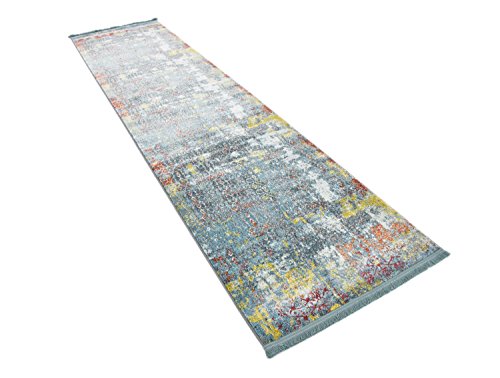 Unique Loom Baracoa Collection Bright Tones Vintage Traditional Runner Rug, 2' 7" x 10' 0", Teal/Ivory