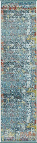 Unique Loom Baracoa Collection Bright Tones Vintage Traditional Runner Rug, 2' 7" x 10' 0", Teal/Ivory