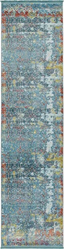 Unique Loom Baracoa Collection Bright Tones Vintage Traditional Runner Rug, 2' 7" x 10' 0", Teal/Ivory