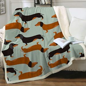 sleepwish dachshund blanket weiner dog blanket christmas throw for kids girls boys soft sausage fleece blanket green dachshund brown sherpa plush blanket daschund gifts for adults women (50″ x 60″)