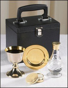 chalice paten pyx holy water bottle carrying case minister traveling mass kit