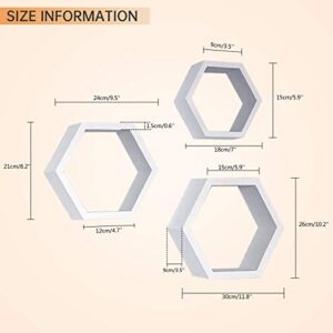 NICECHOOSE Hexagonal Shelves, 3Pcs Wall Mounted Shelf Floating Shelves Wood Storage Rack Display for Home Bedroom Kids Room Decor - White