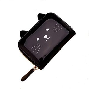 jiufeng women’s rfid blocking wallet cute cat printed zipper coin purses multi purpose card holder fashion small wallet (black)