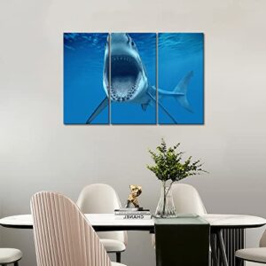 Big Shark Near Sea Surface Open Mouth in Blue Sea Wall Art Painting The Picture Print On Canvas Animal Pictures for Home Decor Decoration Gift