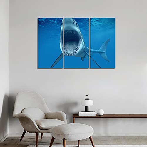 Big Shark Near Sea Surface Open Mouth in Blue Sea Wall Art Painting The Picture Print On Canvas Animal Pictures for Home Decor Decoration Gift