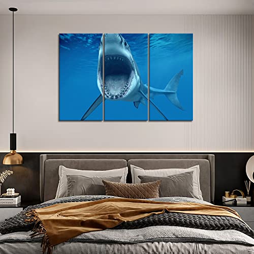 Big Shark Near Sea Surface Open Mouth in Blue Sea Wall Art Painting The Picture Print On Canvas Animal Pictures for Home Decor Decoration Gift