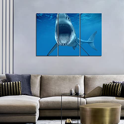 Big Shark Near Sea Surface Open Mouth in Blue Sea Wall Art Painting The Picture Print On Canvas Animal Pictures for Home Decor Decoration Gift