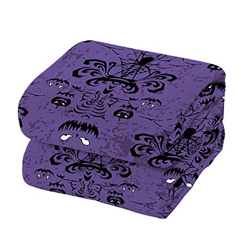 Flannel Fleece Bed Blanket 60 x 80 inch Halloween Throw Blanket Lightweight Cozy Plush Blanket for Bedroom Living Rooms Sofa Couch - Mystic Skull Horror Art Purple