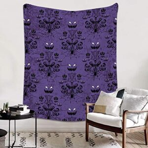 Flannel Fleece Bed Blanket 60 x 80 inch Halloween Throw Blanket Lightweight Cozy Plush Blanket for Bedroom Living Rooms Sofa Couch - Mystic Skull Horror Art Purple