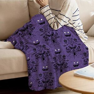 Flannel Fleece Bed Blanket 60 x 80 inch Halloween Throw Blanket Lightweight Cozy Plush Blanket for Bedroom Living Rooms Sofa Couch - Mystic Skull Horror Art Purple