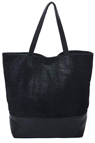 Carla Mancini 'Keira' Designer Tote Bag in Black and Metallic Black Italian Nappa Leather Made in America