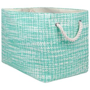 dii woven paper storage bin, tweed, aqua, large