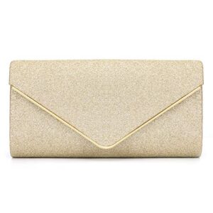 ZIUMUDY Women's Glitter Envelope Clutches Evening Bags Bridal Wedding Party Purse Handbag (Gold)