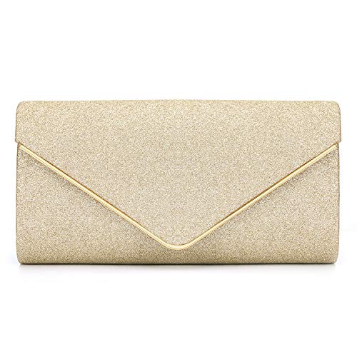 ZIUMUDY Women's Glitter Envelope Clutches Evening Bags Bridal Wedding Party Purse Handbag (Gold)